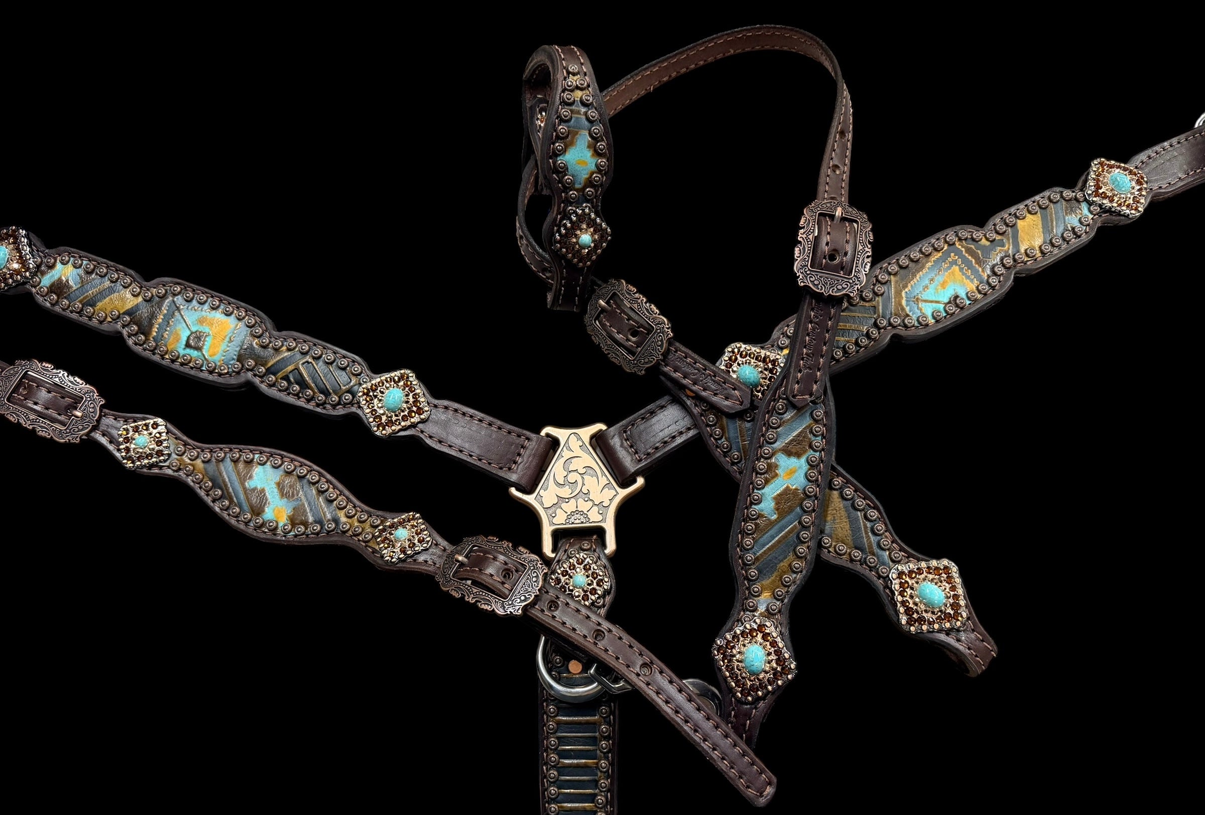 Mocca and mint Navajo on dark leather – Mandy's Custom Tack